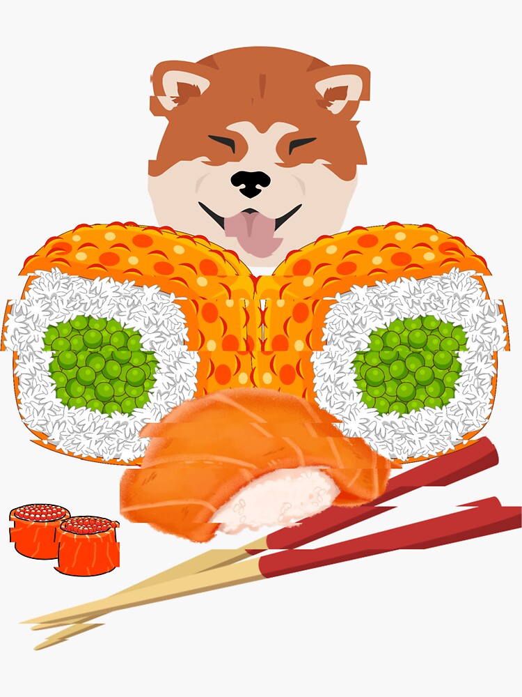 " Akita Inu Dog and Sushi Rolls, Chipped Illustration" Sticker for Sale ...