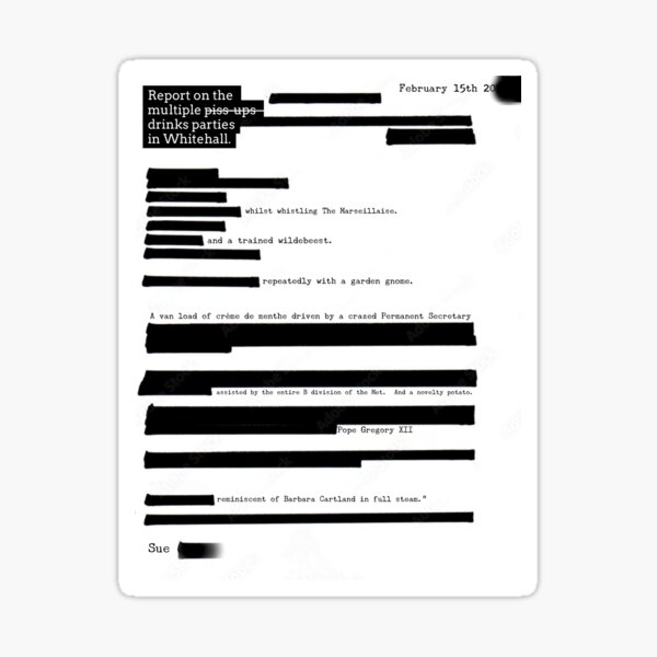 "The Sue Gray Report (redacted)" Sticker for Sale by jonfun1 | Redbubble
