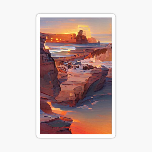 "Sunset cliffs Provenance style Art" Sticker by NeuralProd | Redbubble