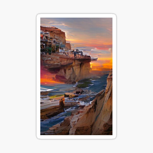 "Sunset cliffs Fantasy Art style Art" Sticker for Sale by NeuralProd ...