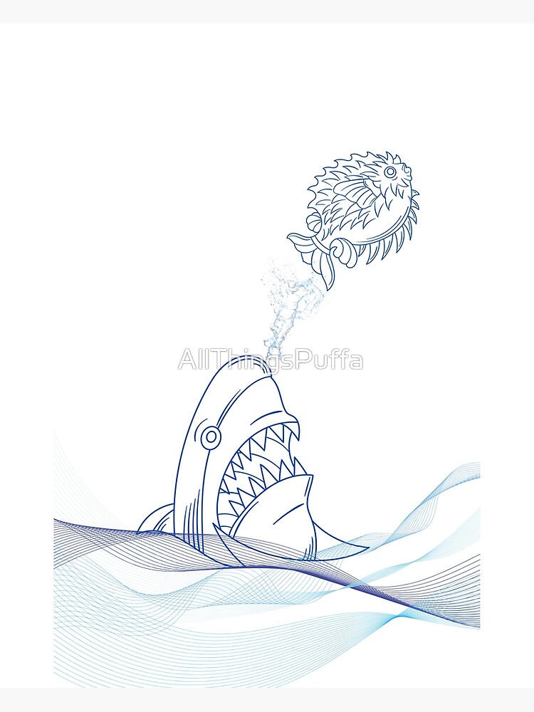 "Puffer fish escaping the jaws of a Shark " Poster for Sale by ...