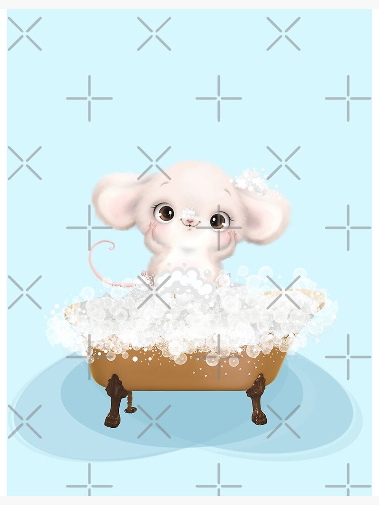 "Cute Baby Mouse in a Bathtub, Boys Bathroom Print, Baby Animals in Tub ...