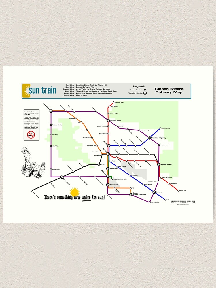 "Sun Train - Tucson Metro Subway Map" Art Print for Sale by jcharlesw ...