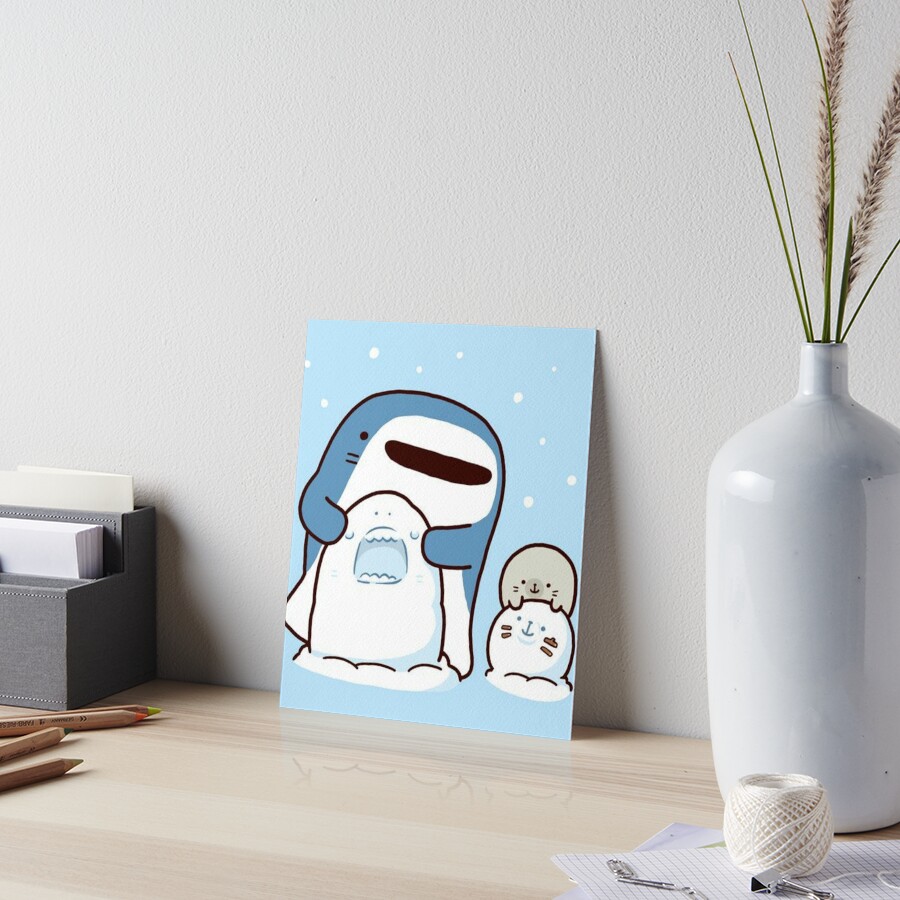 "baby shark with snow man " Art Board Print by Joryano | Redbubble