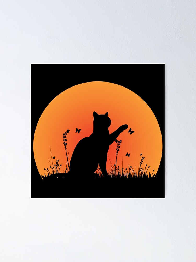 "Cat Sunset Silhouette" Poster for Sale by Elfinova | Redbubble