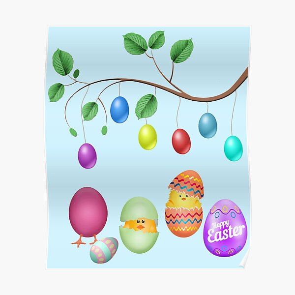 "Easter Eggs - Colourful and happy - Baby chicks, hatching" Poster by ...
