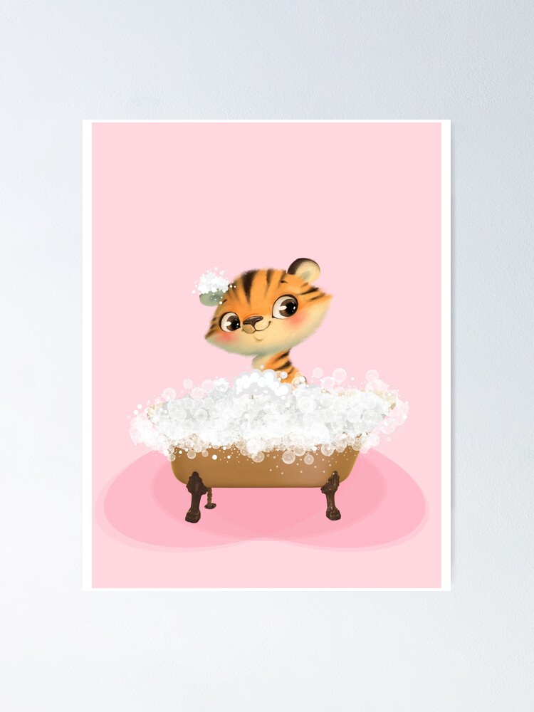 "Cute Baby Tiger in a Bathtub, Girls Bathroom Print, Baby Animals in ...
