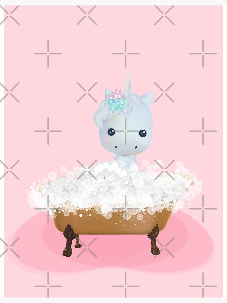 "Cute Baby Unicorn in a Bathtub, Girls Bathroom Print, Safari Baby ...