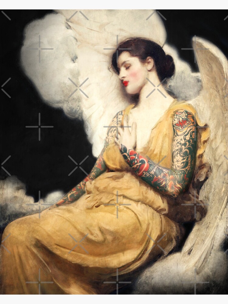 "Inked Angel (black background)" Sticker for Sale by The-Curious-Ark ...