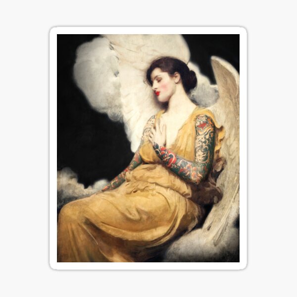 "Inked Angel (black background)" Sticker for Sale by The-Curious-Ark ...