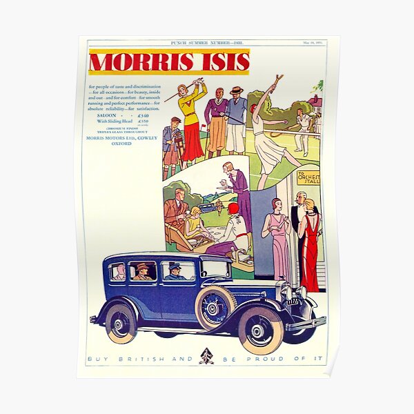 "Vintage Morris Isis car advert, 1931" Poster for Sale by Scenebyrail ...