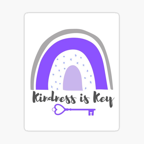 "Rainbow Purple Grey Kindness is Key Be Kind Rainbow Key Heart" Sticker ...