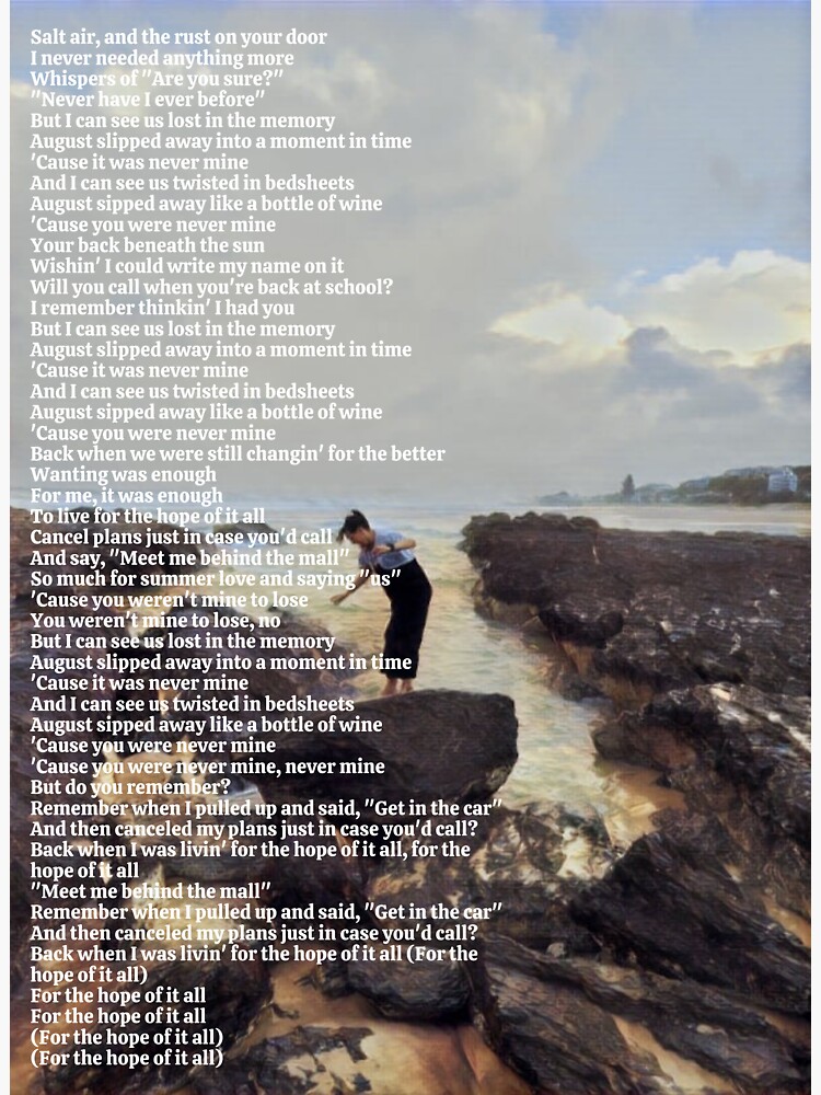 "August lyrics" Sticker by monid233 | Redbubble