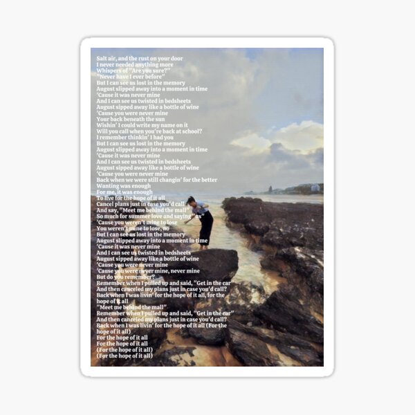 "August lyrics" Sticker by monid233 | Redbubble