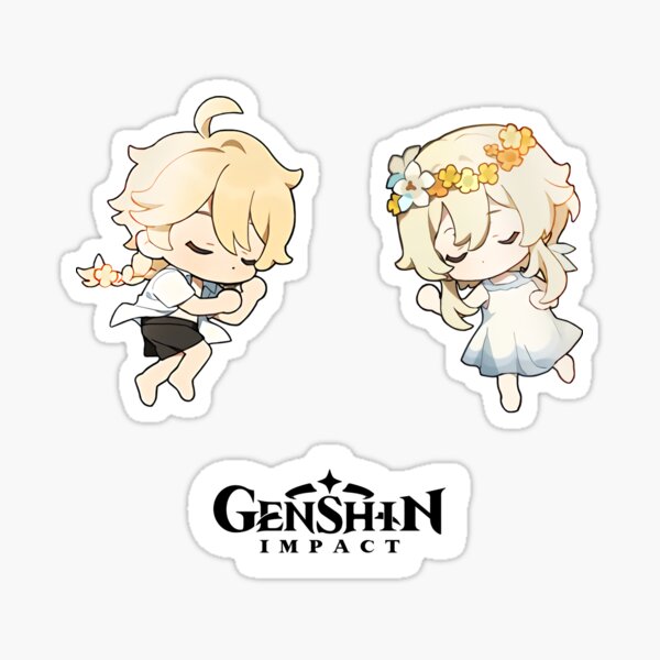 "Aether and Lumine 2nd Genshin Impact Chibi Stickers Set" Sticker for ...