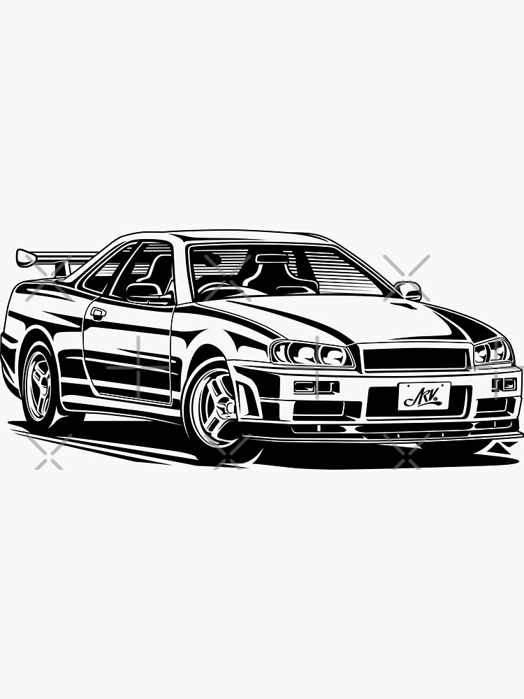 "EUROBEAT INTENSIFIES - SKYLINE GTR R34 full-body version" Sticker for ...