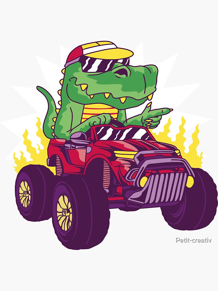"t-rex-dinosaur-driving-car" Sticker for Sale by Petit-creativ | Redbubble