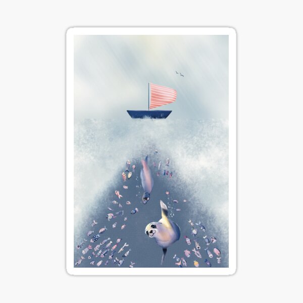 "Maritime Illustration Dotty seal in school of fish" Sticker by NalaART ...