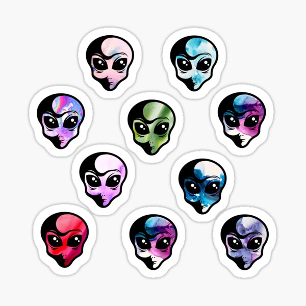 "Watercolor Alien Head Pack" Sticker by BuzzySpaceBee | Redbubble
