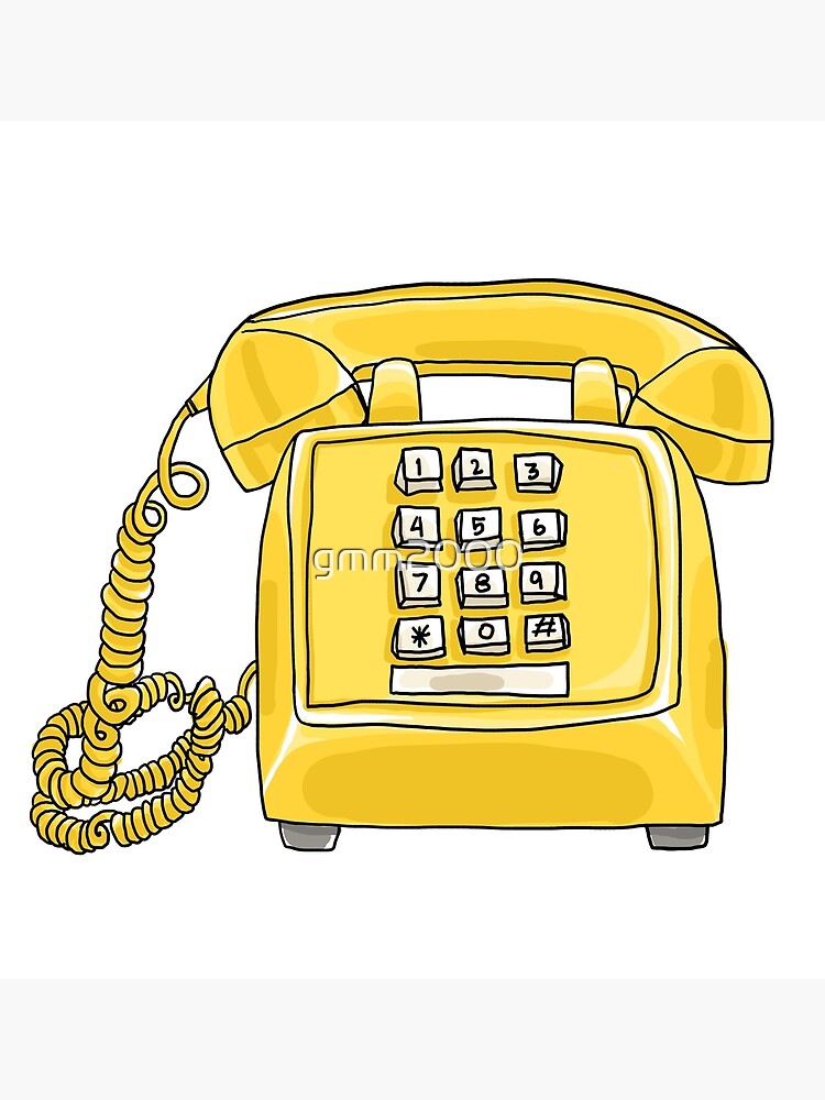 "vintage Yellow Telephone hand drawn art painting illustration" Poster ...