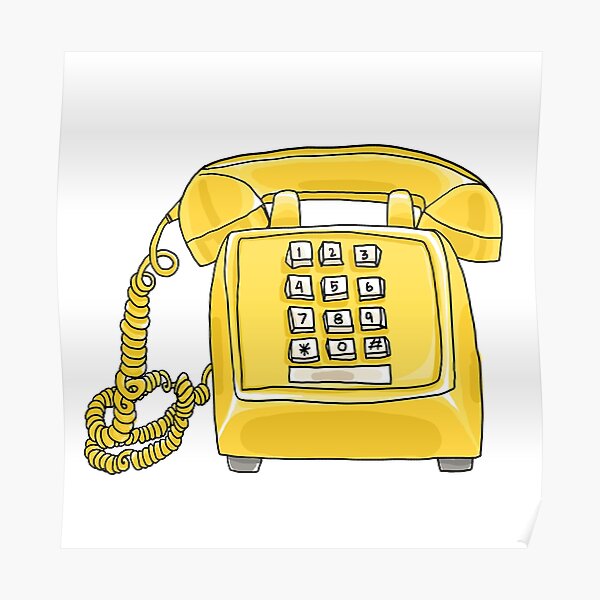 "vintage Yellow Telephone hand drawn art painting illustration" Poster ...