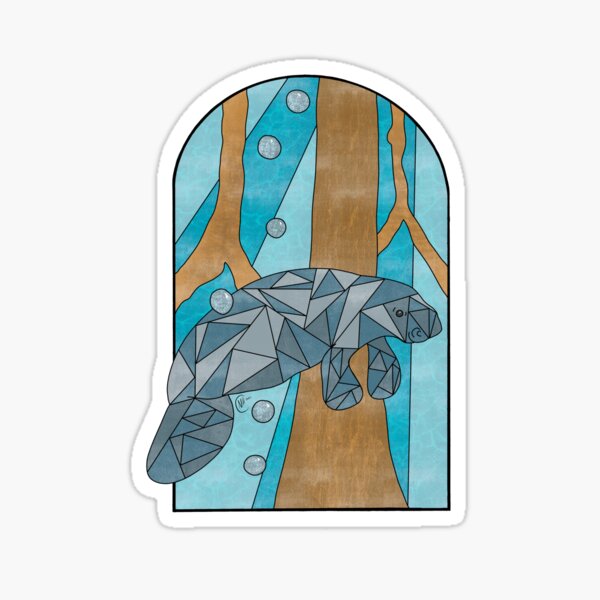 "Mosaic Manatee Stained Glass Window Illustration" Sticker by ...