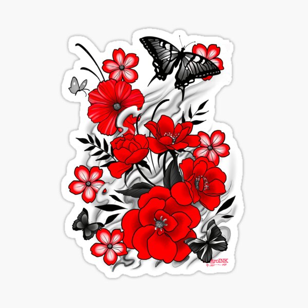 "Red Flowers " Sticker by MetroInk | Redbubble