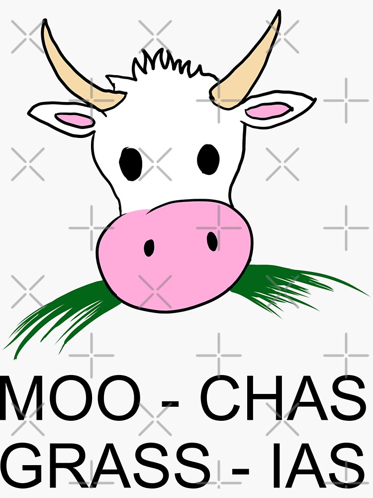 "Moo-chas Grass-ias (Muchas Gracias)" Sticker for Sale by vooART ...