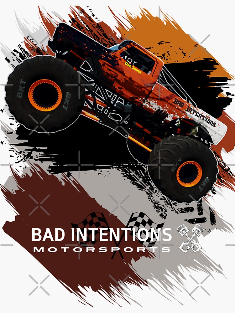 "Bad Intentions Monster Truck Graphic Tee" Sticker by CinnamonDaFox ...