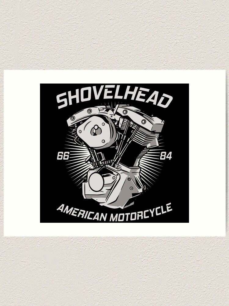 "Vintage HD Motorcycle VTwin ShovelHead Engine Drawing Biker" Art Print ...