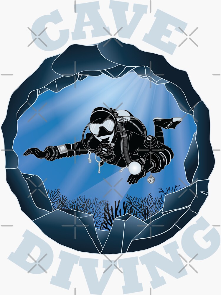 "Cave Diving - Underwater Scuba Diver" Sticker by TheInkElephant ...