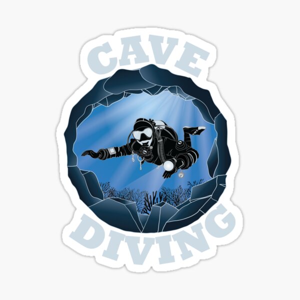 "Cave Diving - Underwater Scuba Diver" Sticker by TheInkElephant ...