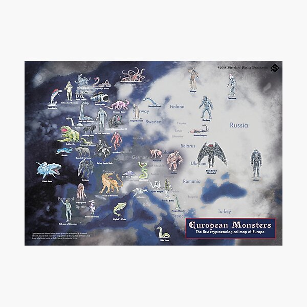 "European Monsters the first cryptids map of Europe." Photographic ...