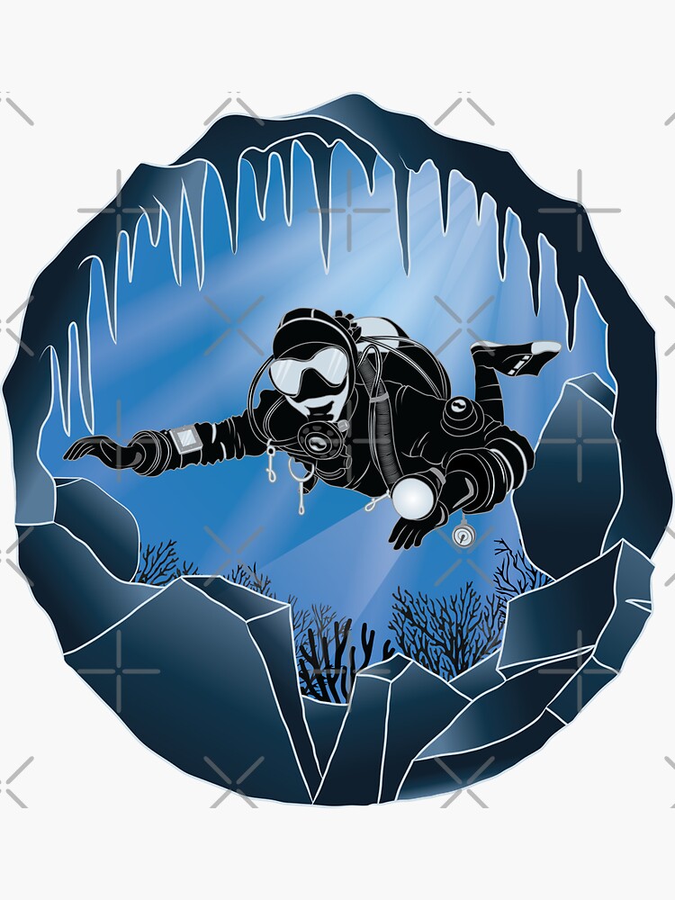 "Cave Diving Art - Underwater Scuba Diver" Sticker for Sale by ...