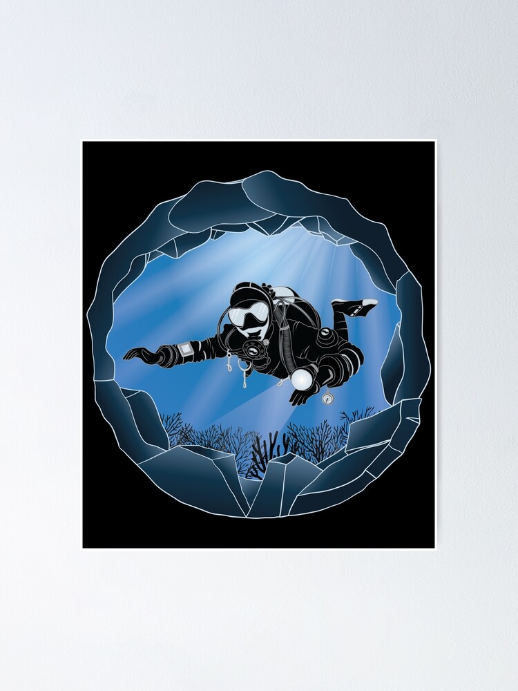 "Cave Diving Art - Underwater Scuba Diver" Poster for Sale by ...