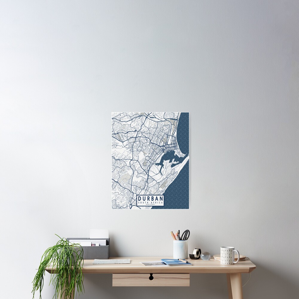"Durban City Map of KwaZulu-Natal, South Africa - Coastal" Poster by ...