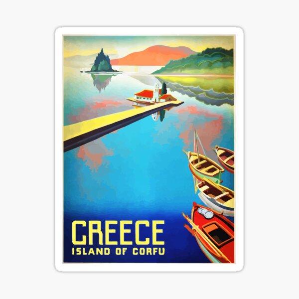 "ISLAND OF CORFU GREECE RETRO" Sticker by BayezidDesign12 | Redbubble
