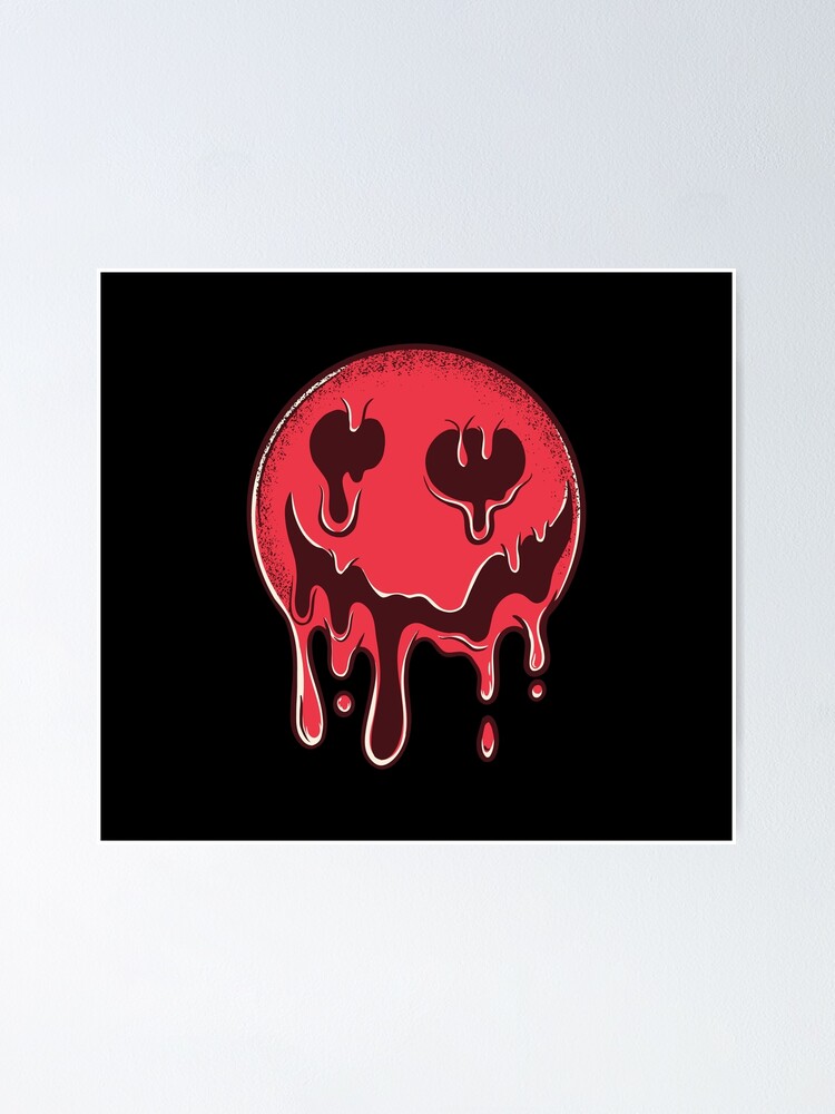 "Red Drippy Smiley Face Collection Tshirt and Stickers" Poster by ...