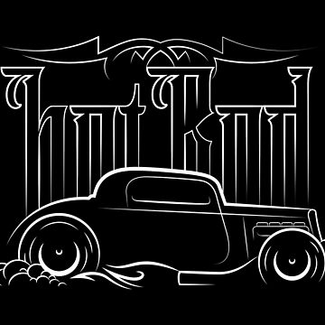 "Hot Rod Car Black Gothic Rock and Roll Lines Style Silhouette V8 Fire ...
