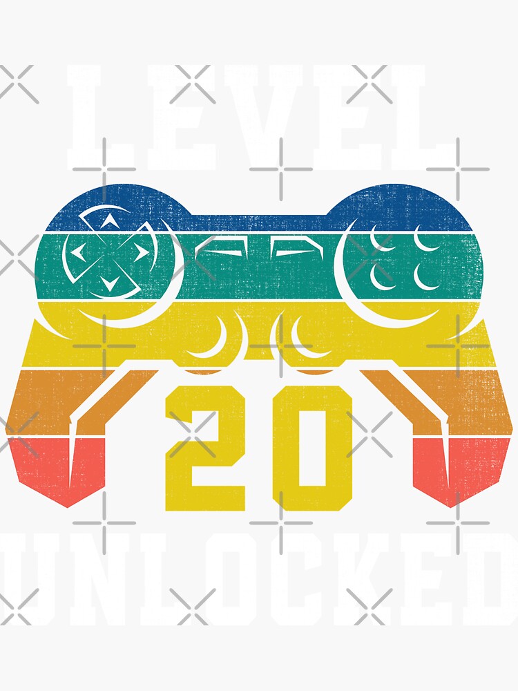 "Level 20 Unlocked, 20th Gamer Birthday Distressed" Sticker for Sale by ...
