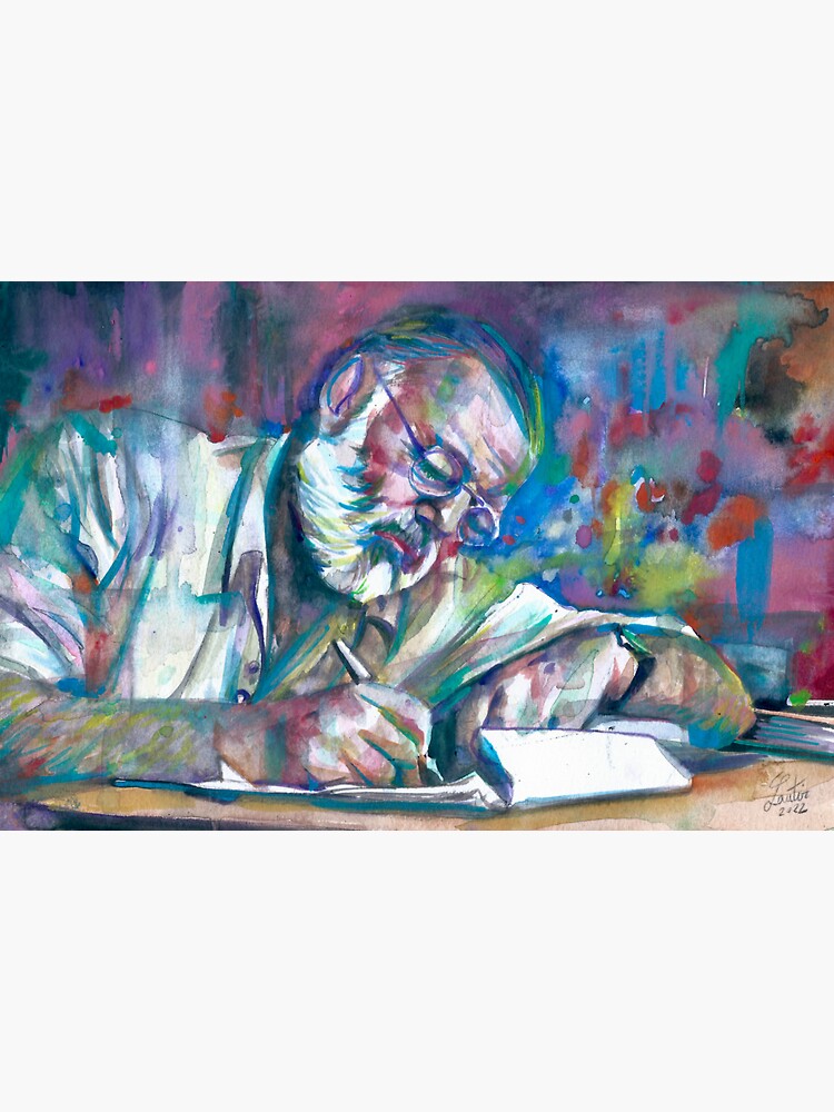 "ERNEST HEMINGWAY writing - watercolor portrait" Sticker for Sale by ...