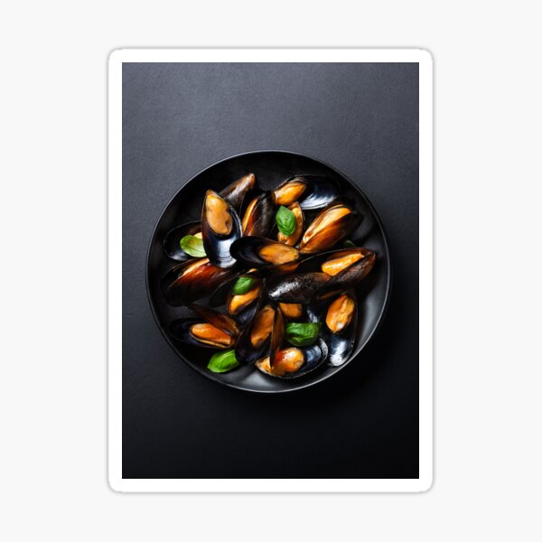 "Seafood. Mussels — Food kitchen poster/blackboard, photo art" Sticker ...