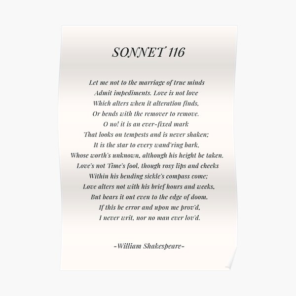 "Sonnet 116 by William Shakespeare" Poster for Sale by Amar-Prints ...