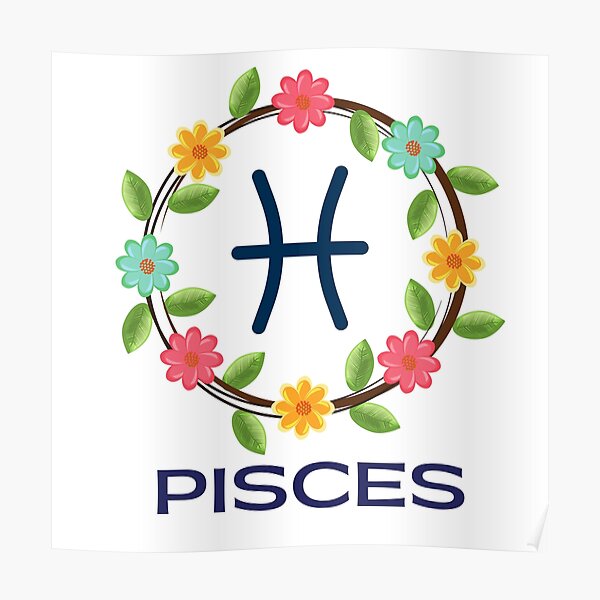 "Pisces Zodiac Sign with Flowers" Poster for Sale by Hellofriendco ...
