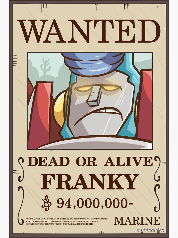 "Franky Wanted Poster" Sticker for Sale by matitcomics | Redbubble