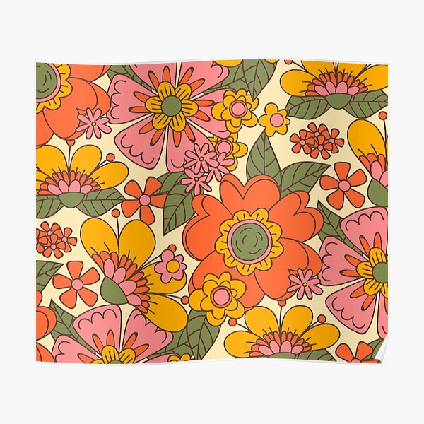 "70s Retro Flowers" Poster for Sale by BeccaMDesigns | Redbubble
