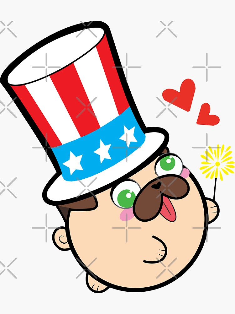 "Pug - Fourth of July - Doopy" Sticker by PoopieAndDoopie | Redbubble