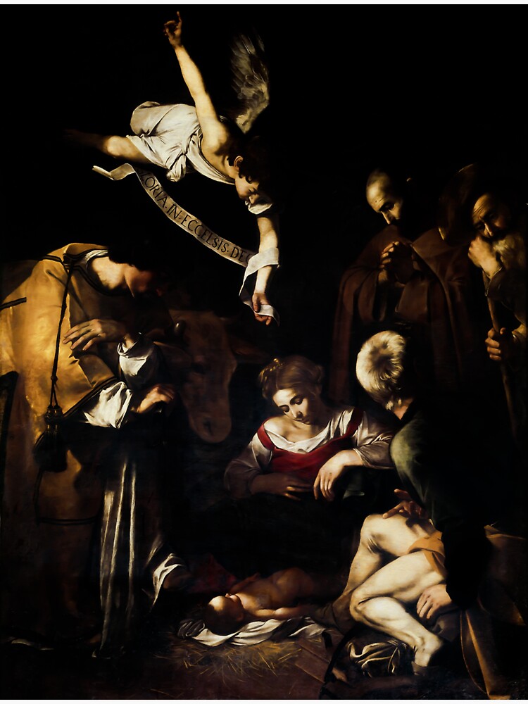 "Nativity with St. Francis and St. Lawrence by Caravaggio" Sticker for ...