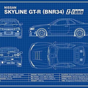 "Blueprint - Nissan Skyline GT-R (R34) Z-Tune (Blue)" Photographic ...