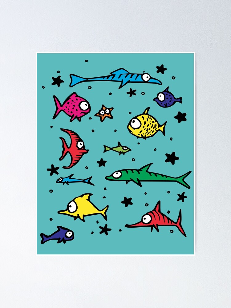 "Colourful funny fish " Poster for Sale by squarecloud | Redbubble